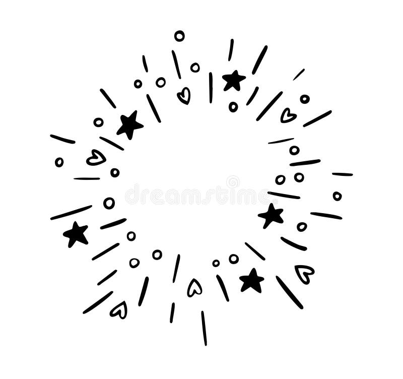Round Frame Doodle Style Festive Fireworks. Stars, Hearts Stock Vector ...