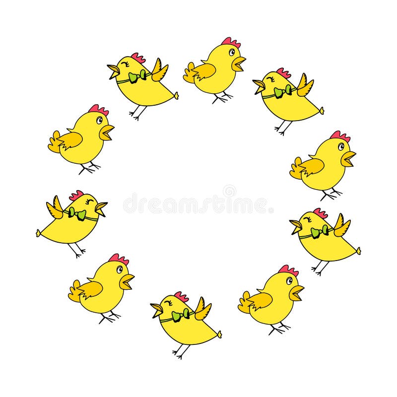 Round Frame with Easter Chicks in Cartoon Style Isolated on White ...