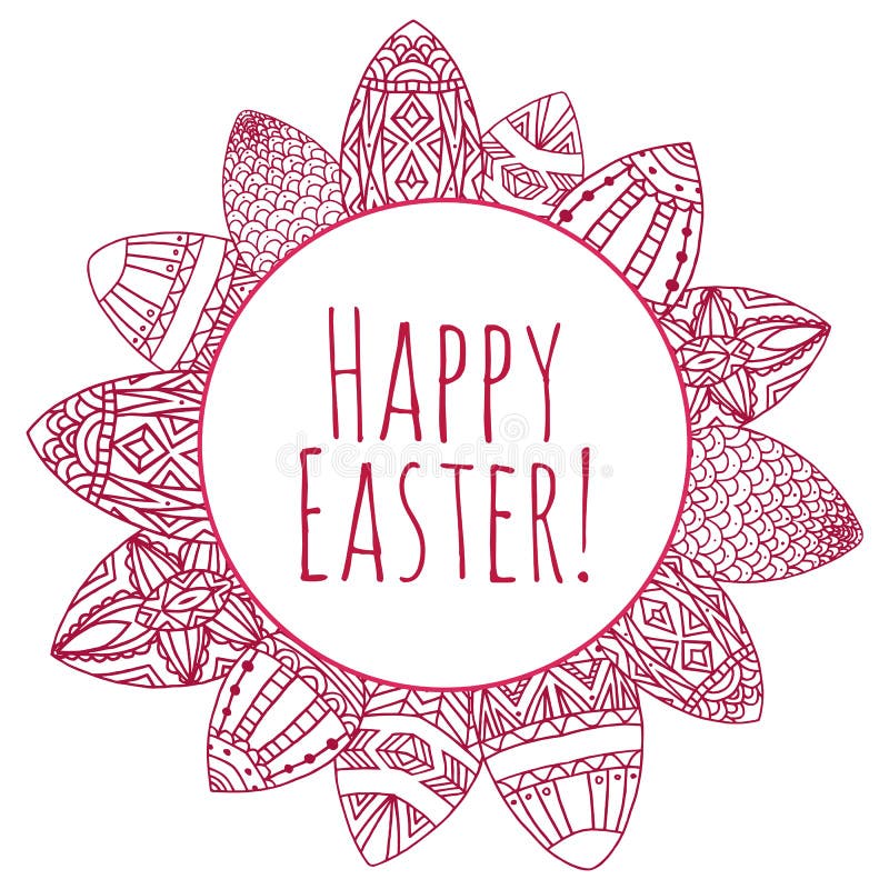 Round Frame with Easter Eggs with Zentangle Doodle Pattern Stock Vector ...