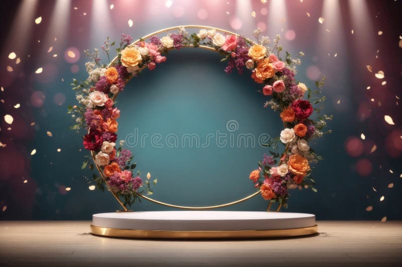 Round Frame with Flowers Presentation Studio Background. Ai Generative ...
