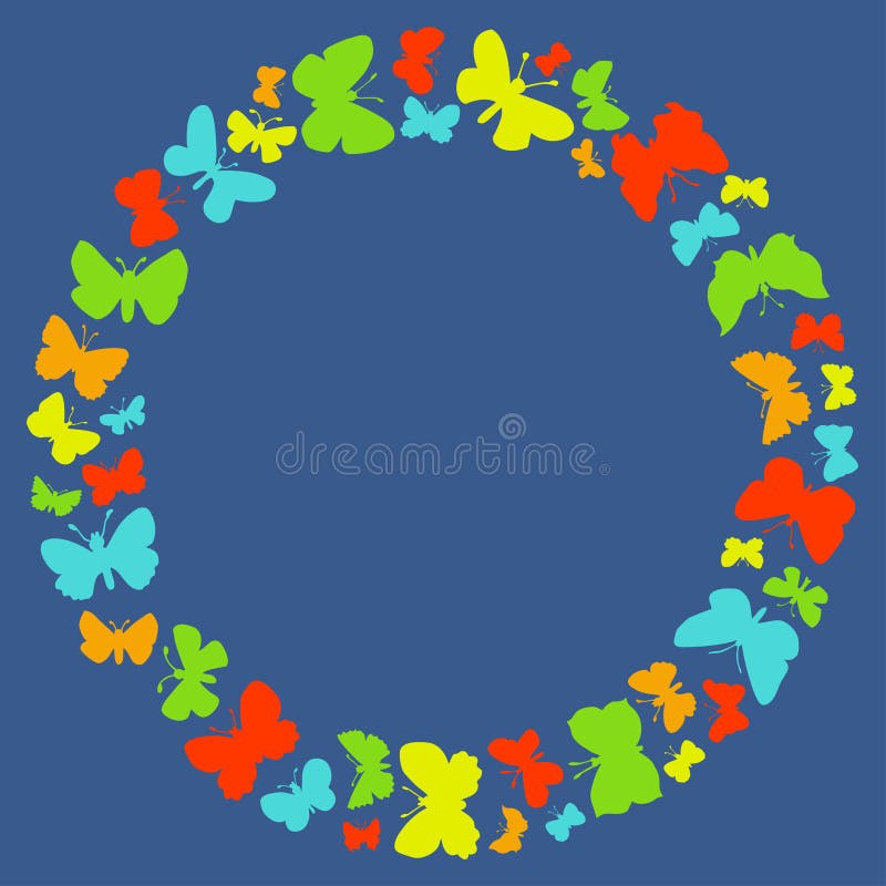Round Frame of Flying Butterflies. Stock Vector - Illustration of ...