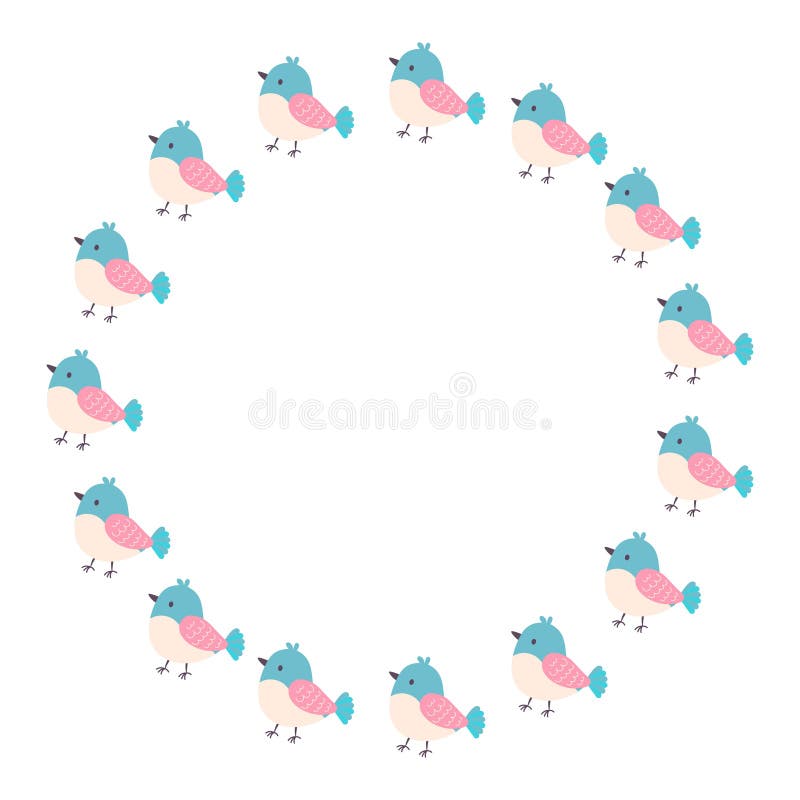 Round Frame, Funny Birds. Vector Illustration in Flat Style Stock ...