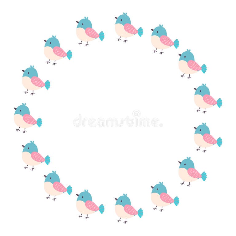 Round Frame, Funny Birds. Vector Illustration in Flat Style Stock ...