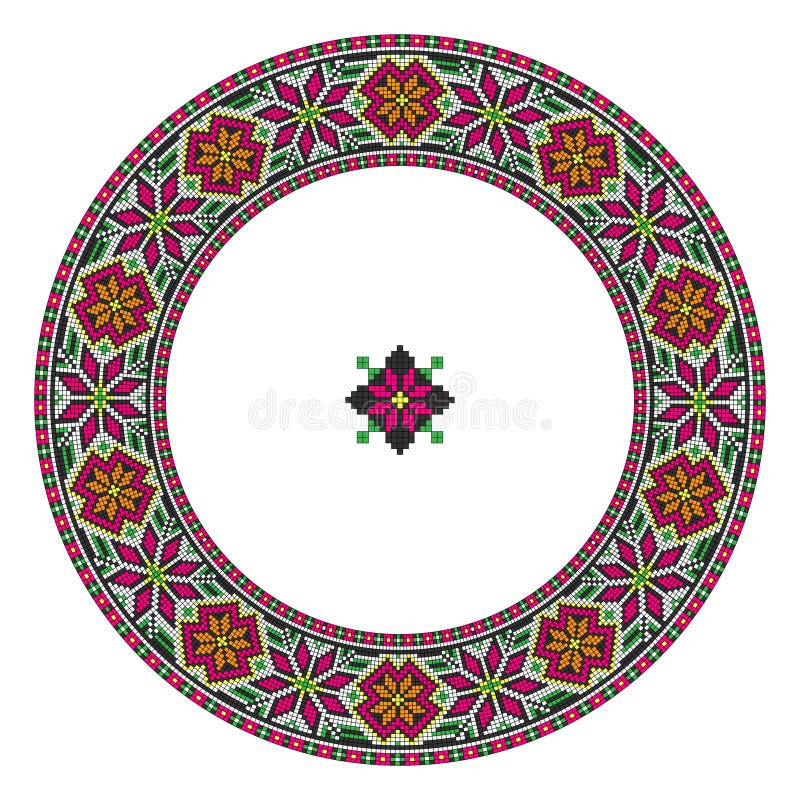 Round Frame with Geometric Pixel Pattern Isolated on White Background ...