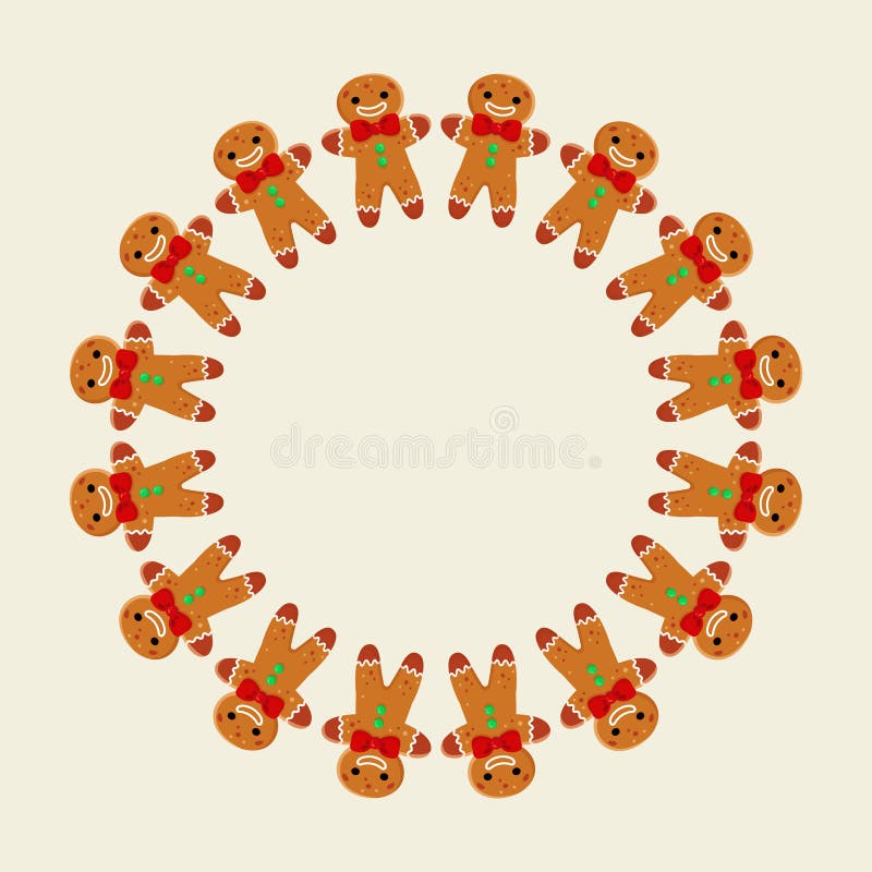 Round Frame of Gingerbread Men. Vector Illustration Stock Illustration ...