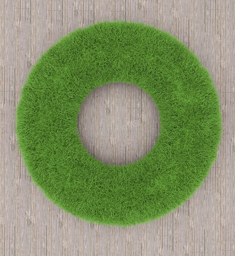 Round Frame of Grass on a Wooden Background. 3D Render Stock ...