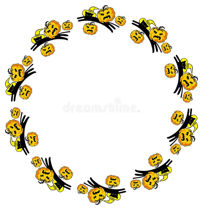 Round Frame with Halloween Cats and Pumpkins Stock Illustration ...