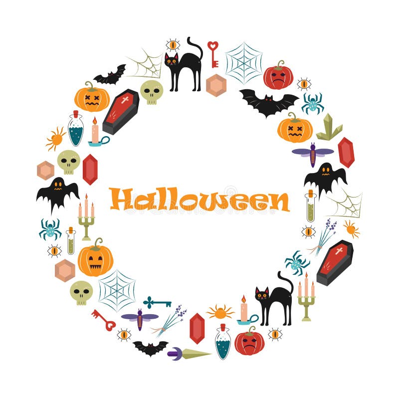 Round Frame of Halloween Elements Stock Vector - Illustration of ...