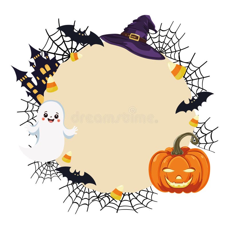 Round Frame with Halloween Items. Stock Vector - Illustration of evil ...