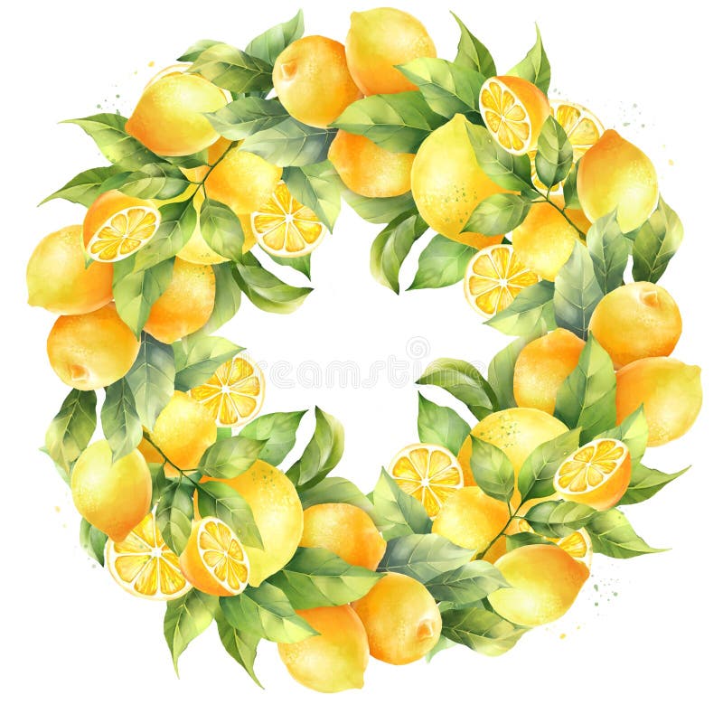 Round Frame with Hand Drawn Lemons. Summer Lemons Wreath for Text Stock ...