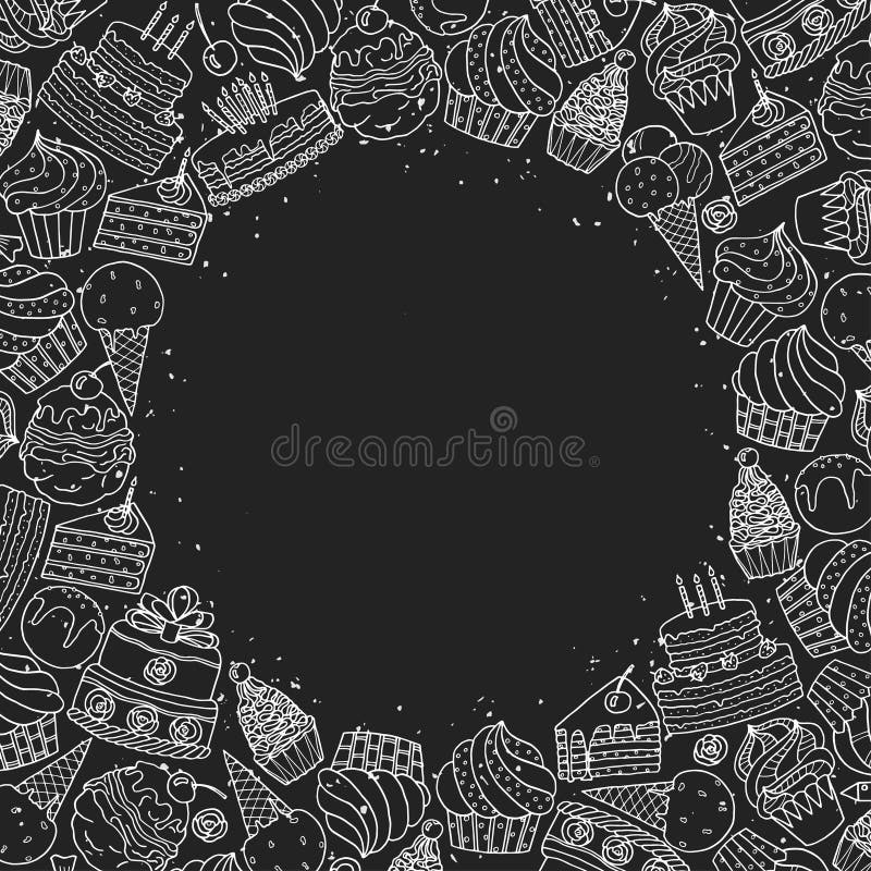 Round Frame with Hand Drawn Sweets and Ice Cream Stock Vector ...