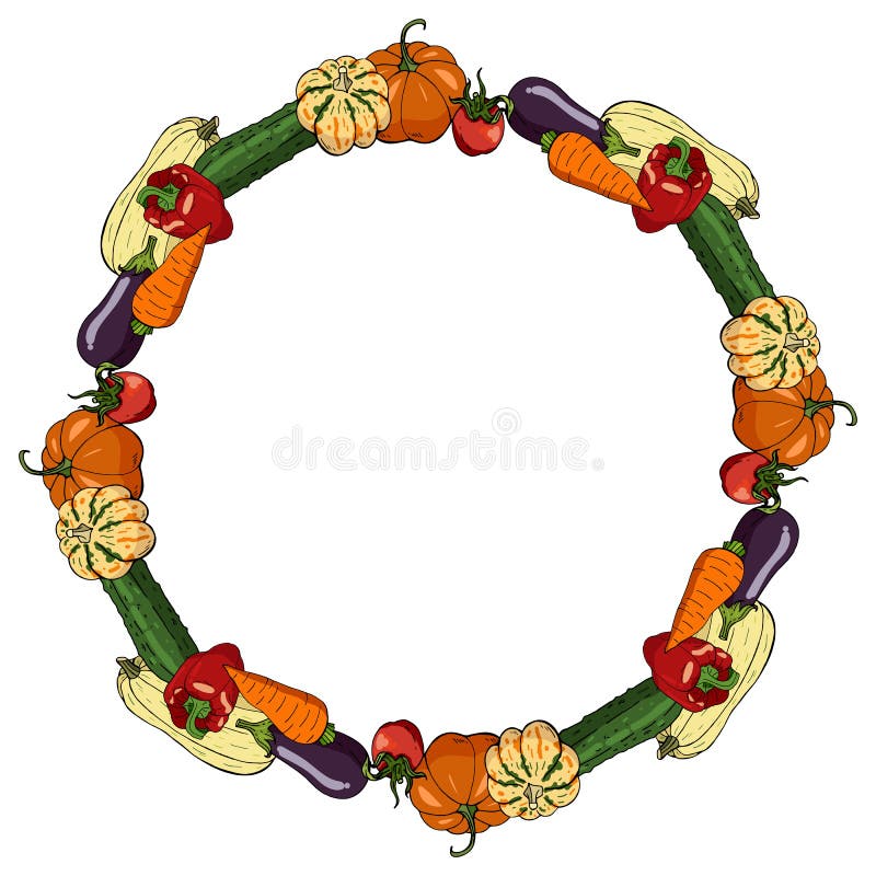 Round Frame with Hand Drawn Vegetables for Your Design Stock Vector ...