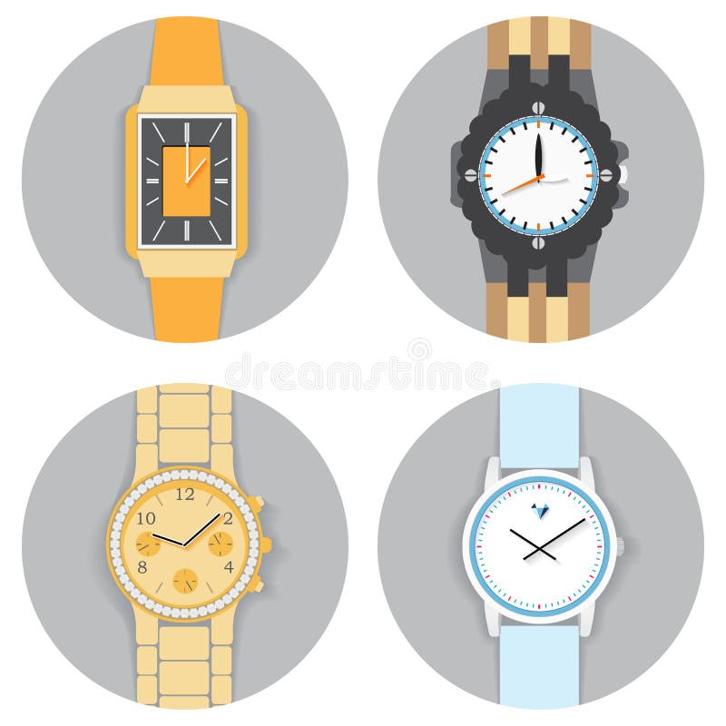 Round Frame Hand Watch Set , Flat Vector Illustration Stock Vector ...