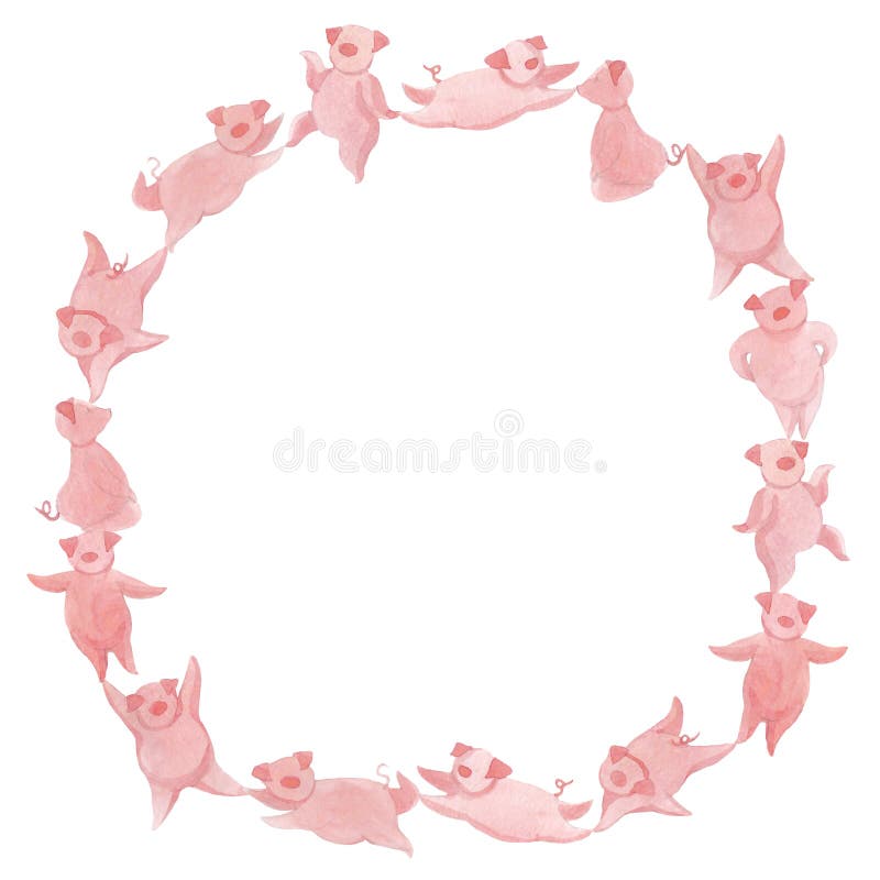 Round Frame of the Happy Pink Pigs Stock Illustration - Illustration of ...
