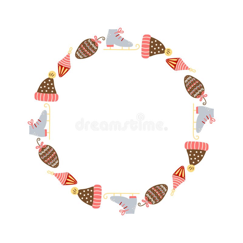 Round Frame with Hat and Skates. Winter Frame with Empty Space for Text ...