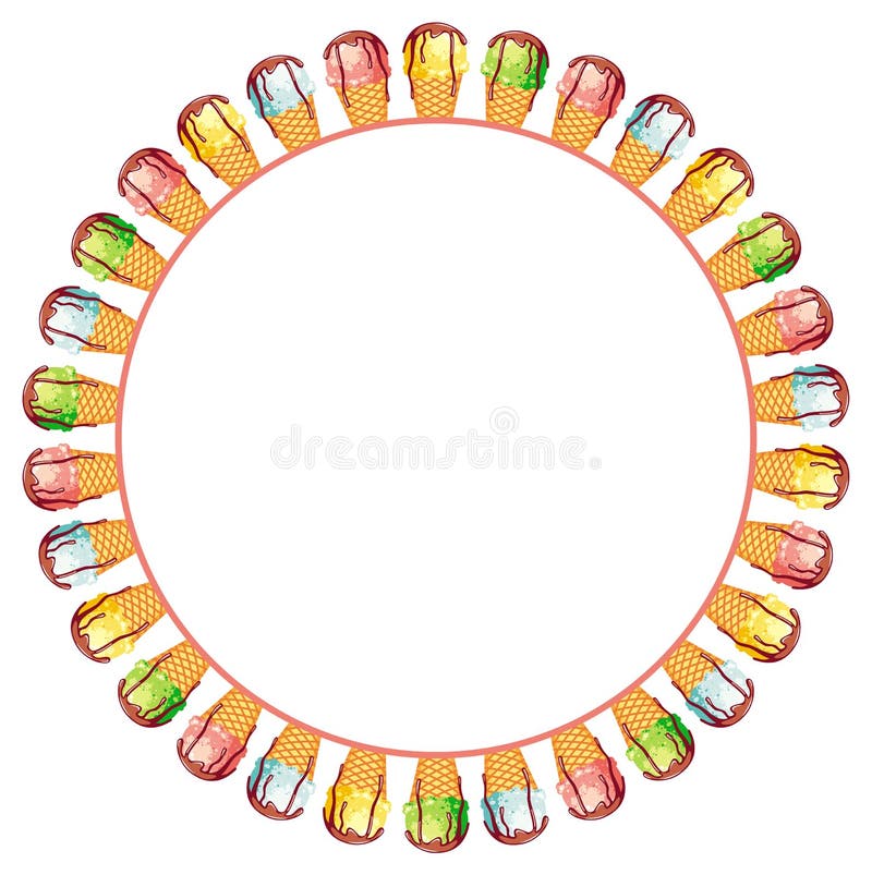 Round Frame with Ice Cream Cones. Stock Illustration - Illustration of ...