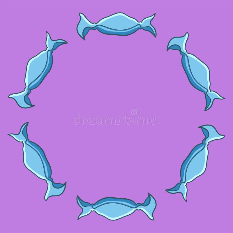 Round Frame Made of Candies in Blue Wrapper on Purple Background Stock ...