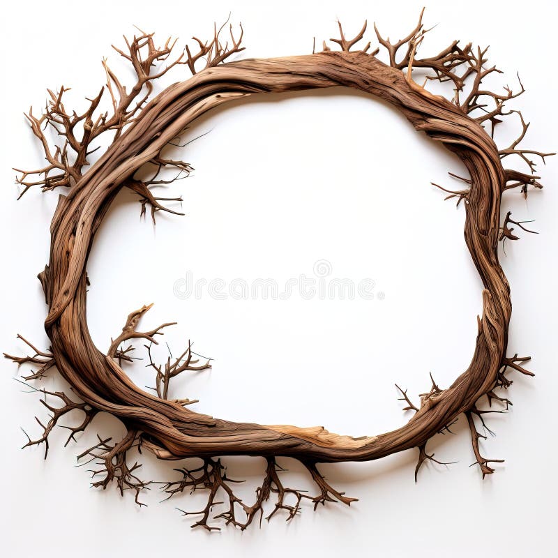 Round Frame Made of Dry Tree Branches on a White Background Stock ...