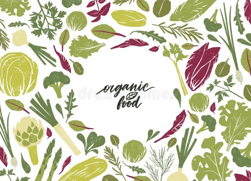 Round Frame Made of Green Vegetables, Salad Leaves and Spice Herbs on ...