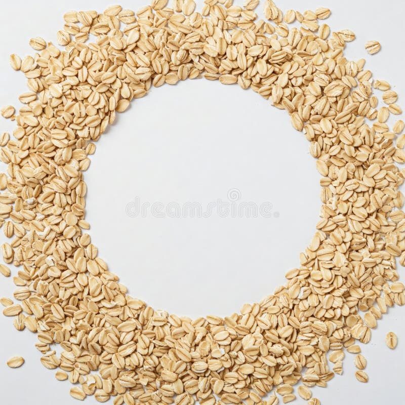 Round Frame Made of Oatmeal on White Background, Top View. Stock ...