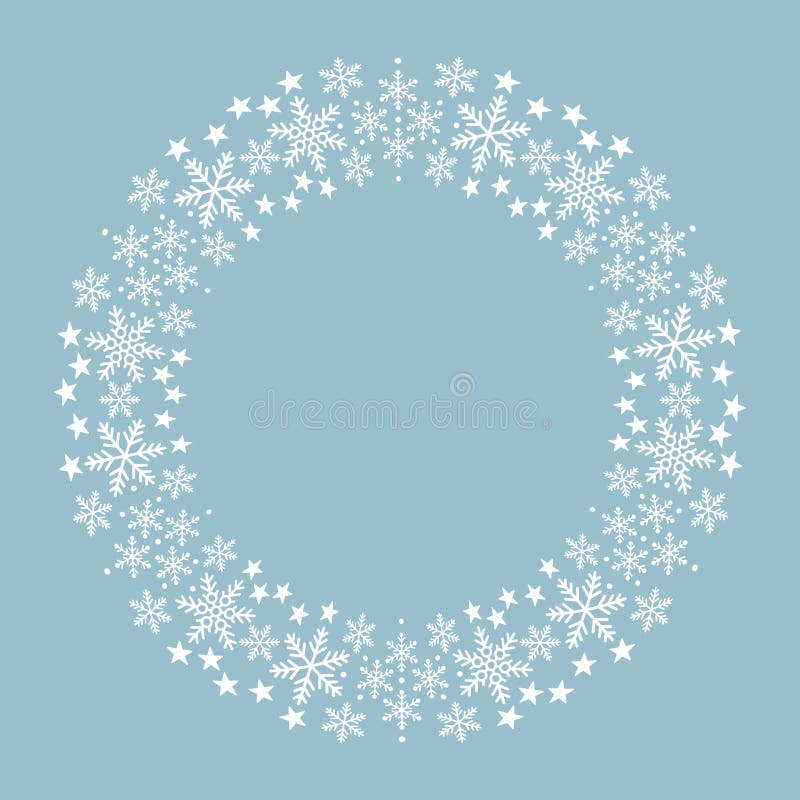Round Frame Made of Snowflakes Isolated on a Pastel Blue Background ...
