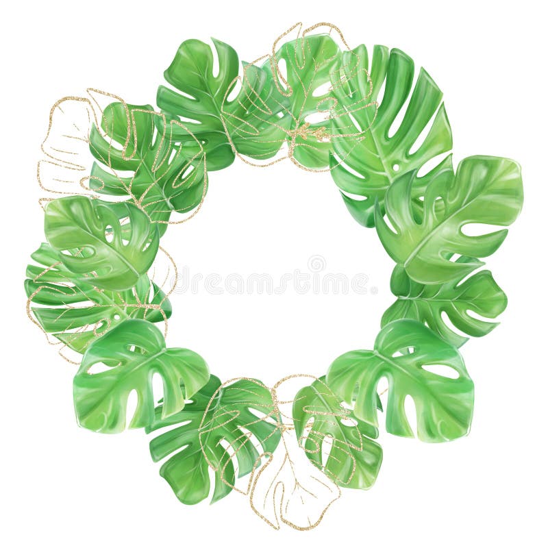 Round Frame Made of Tropical Monstera Leaves. Luxury Design Stock Photo ...