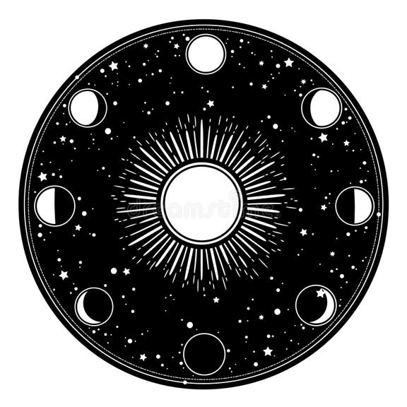 Round Frame with Moon and Sun Stock Vector - Illustration of phases ...