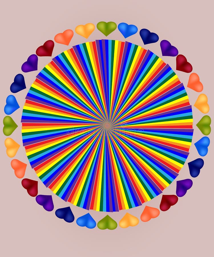 Round Frame of Multi-colored Hearts with a Rainbow Stock Illustration ...