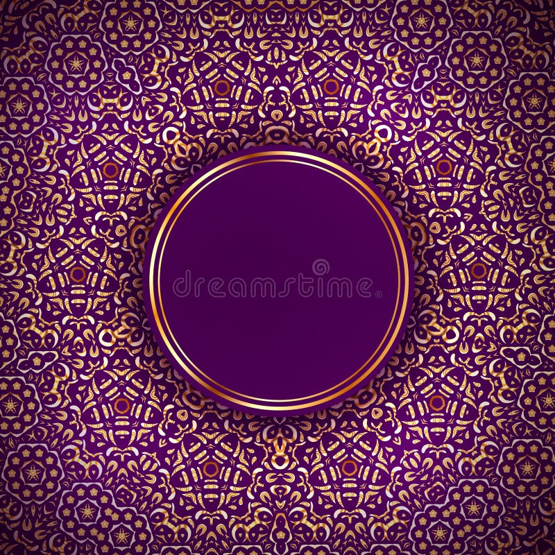 Round Frame at Ornamental Golden Background Stock Vector - Illustration ...