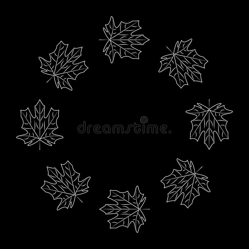 Round Frame with Outline Maple Leaves. Autumn Wreath with Empty Space ...