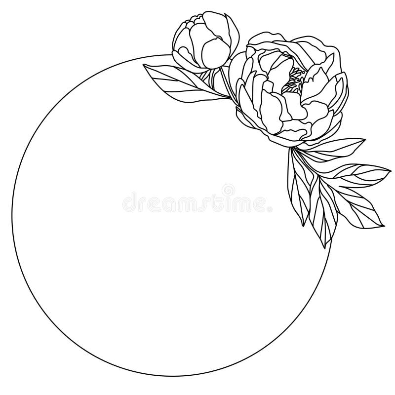Round Frame with Peony Isolated on a White Background Stock Vector ...