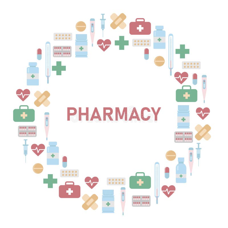 Round Frame of Pharmacy Items Stock Vector - Illustration of pharmacy ...