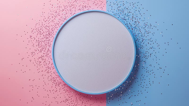 Round Frame on Pink and Blue Background with Glitter Particles Stock ...