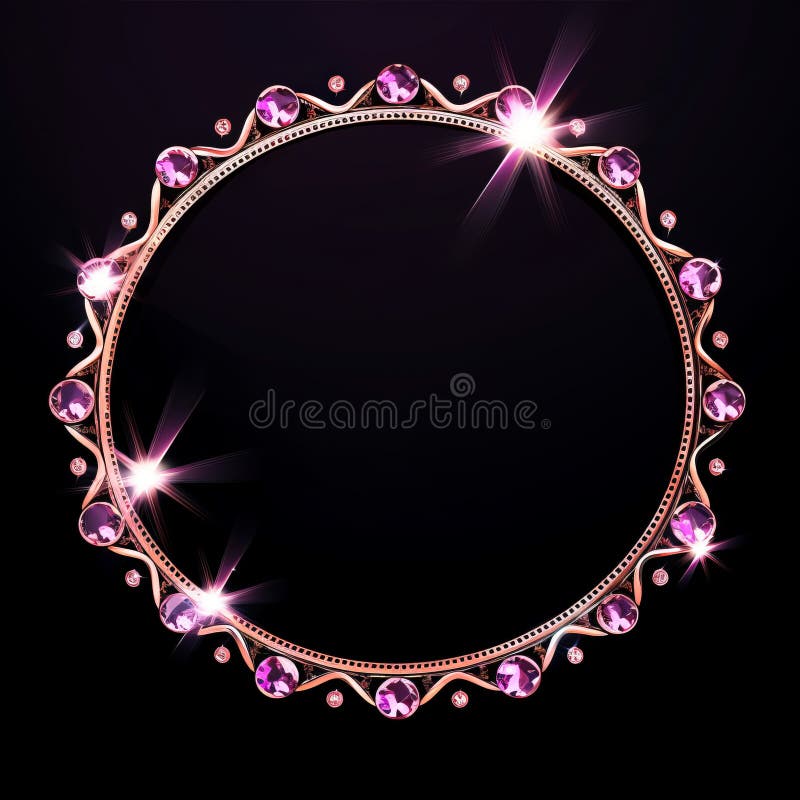 A Round Frame with Pink Crystals on a Black Background Stock ...