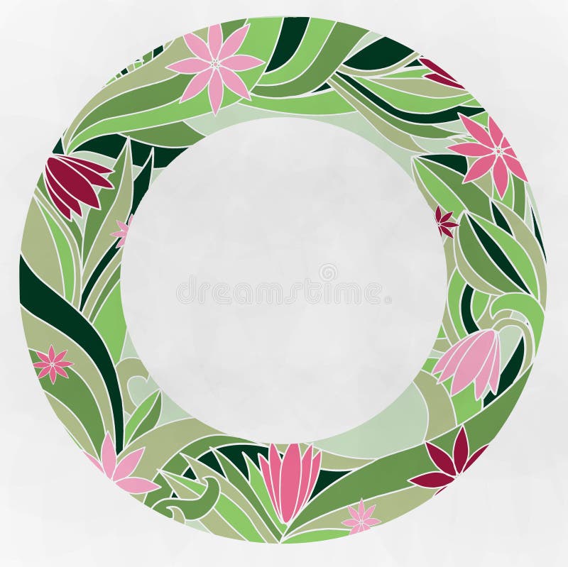 Round Frame with a Pink Flowers Stock Illustration - Illustration of ...