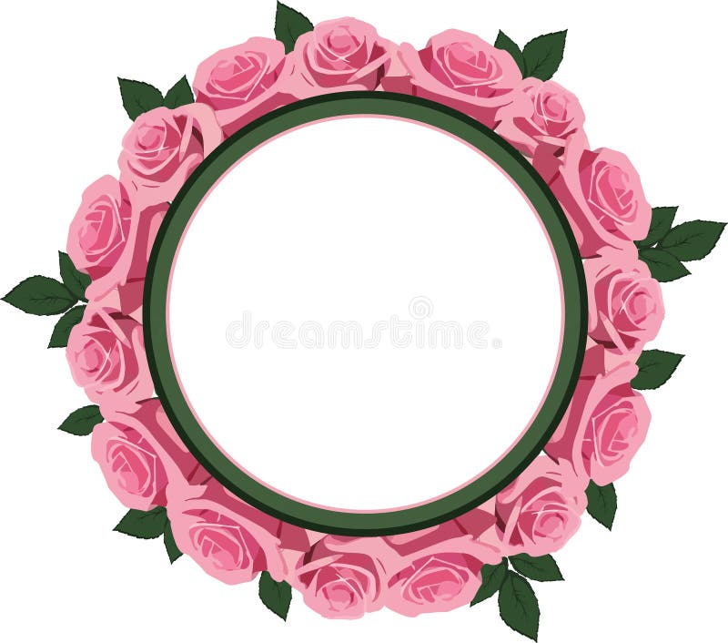 Isolated Floral Wreath with Pink Roses and Green Leaves. Stock Vector ...