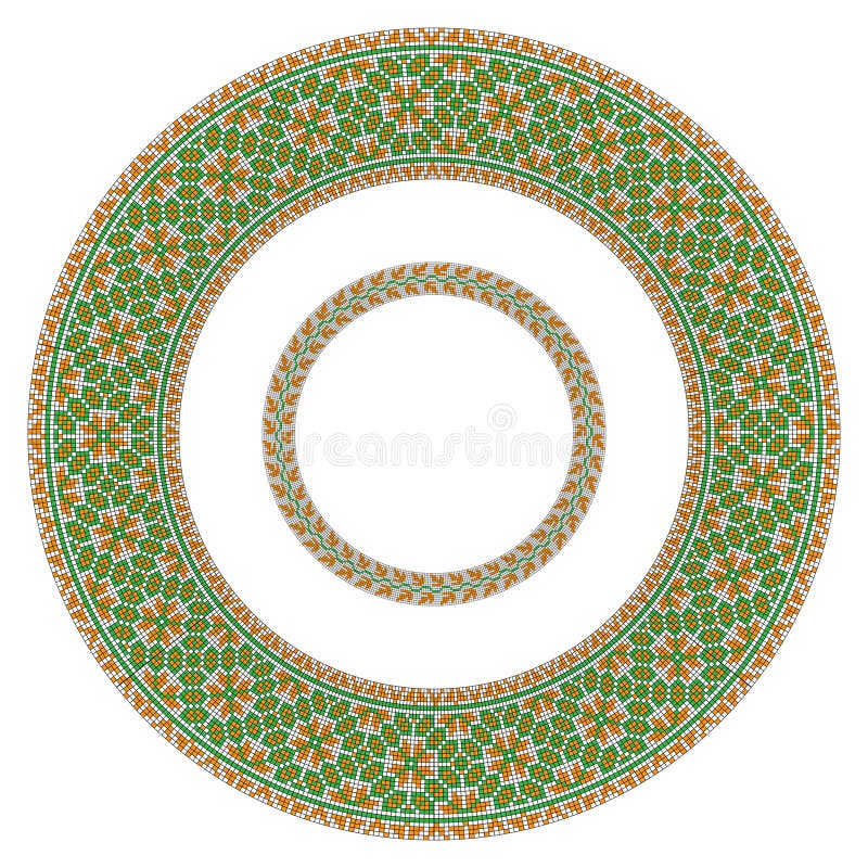 Round Frame with Pixelated Floral Geometric Pattern Isolated on White ...
