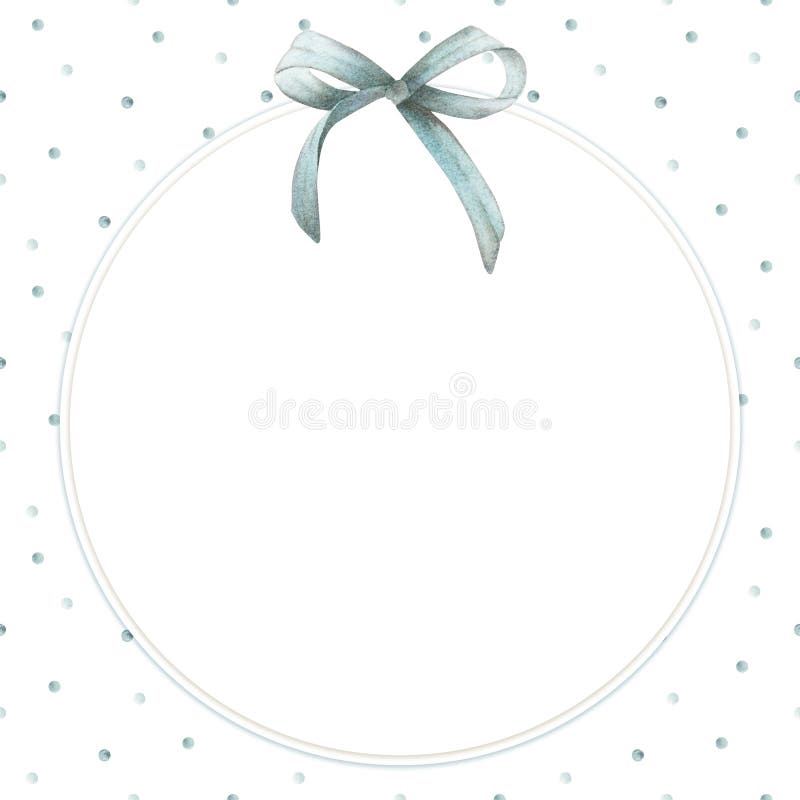 A Round Frame or a Postcard with a Blue Ribbon Bow on the Background of ...