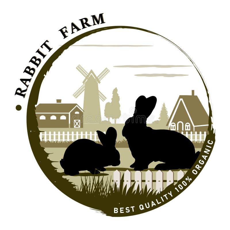 Round Frame with Rabbit Farm Objects Silhouettes and Text for Product ...