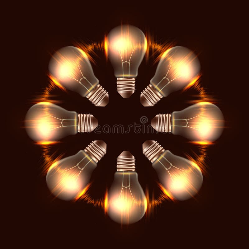 Round Frame of Realistic Light Bulbs with Light. Stock Vector ...