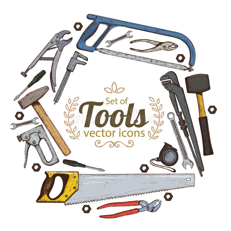 Round Frame with Repair Tools Icons Stock Vector - Illustration of ...