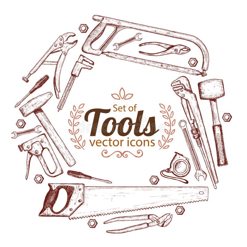 Round Frame with Repair Tools Icons Stock Vector - Illustration of ...