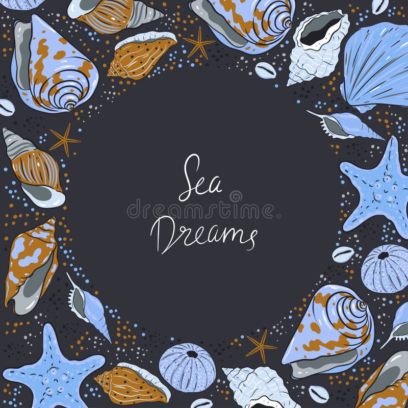 Round Frame with Sea Shells Ornament. Vector Graphics Stock Vector ...