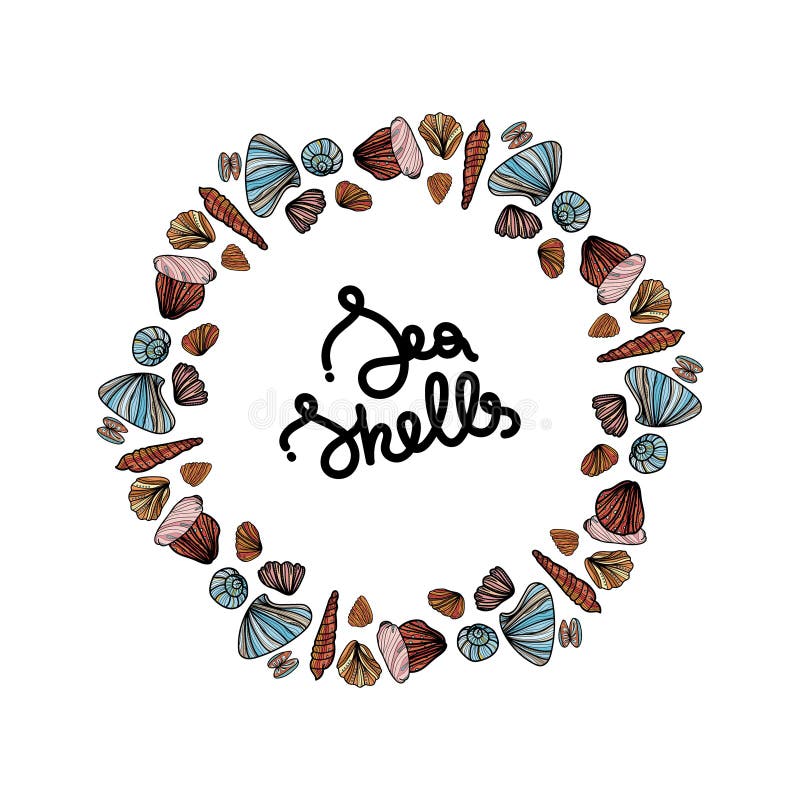 Round frame of sea shells. stock vector. Illustration of design - 102798707