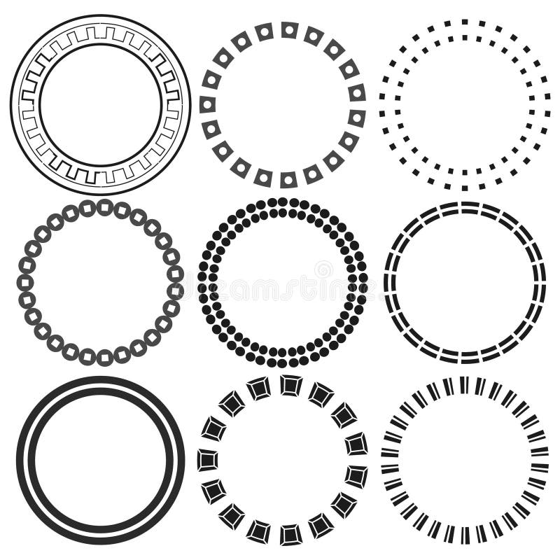 Round Frame Set. Circular Decorative Design. Geometric Black Outlines ...