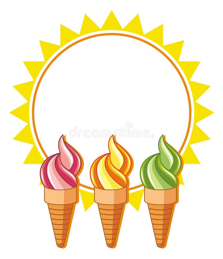 Round Frame in Shape of Sun and Ice Cream. Stock Illustration ...