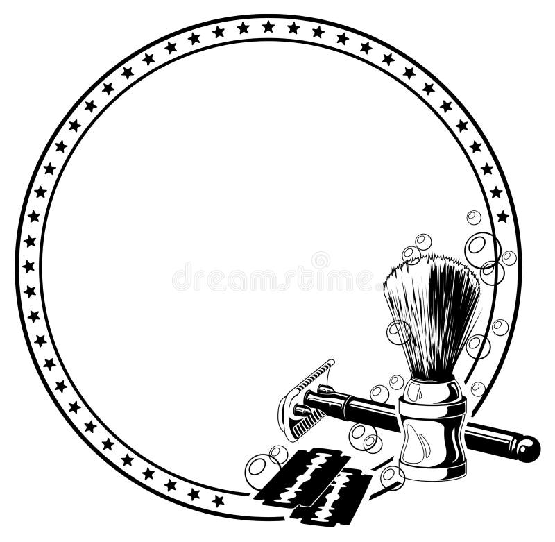 Round Frame with Shaving-brush and Razor. Stock Illustration ...