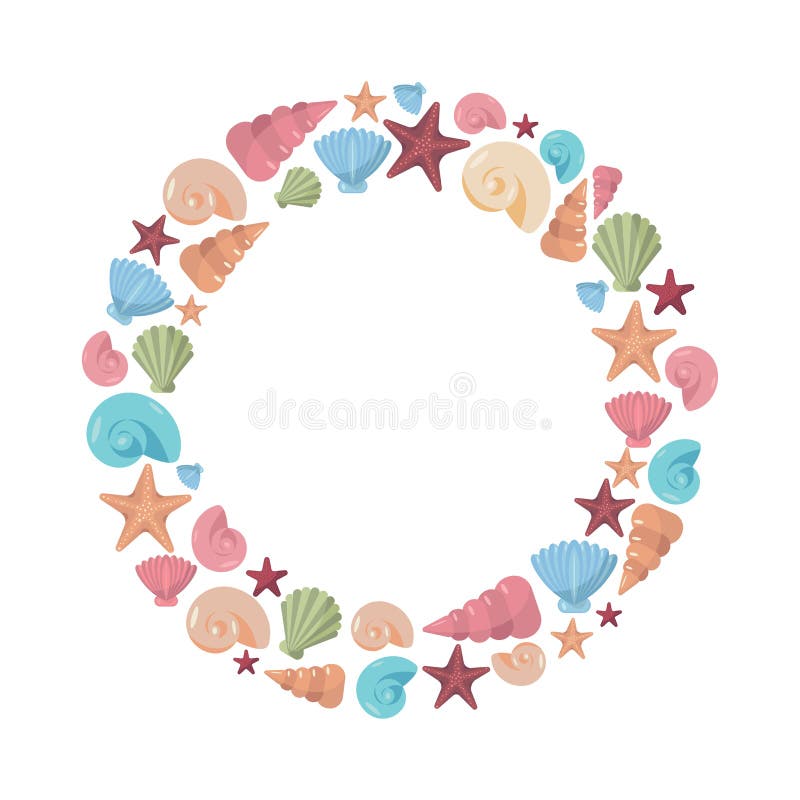 Round frame of shells stock vector. Illustration of starfish - 246469299