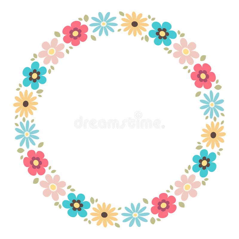 Round Frame of Spring Flowers. Hand Drawn Vector Illustration Stock ...