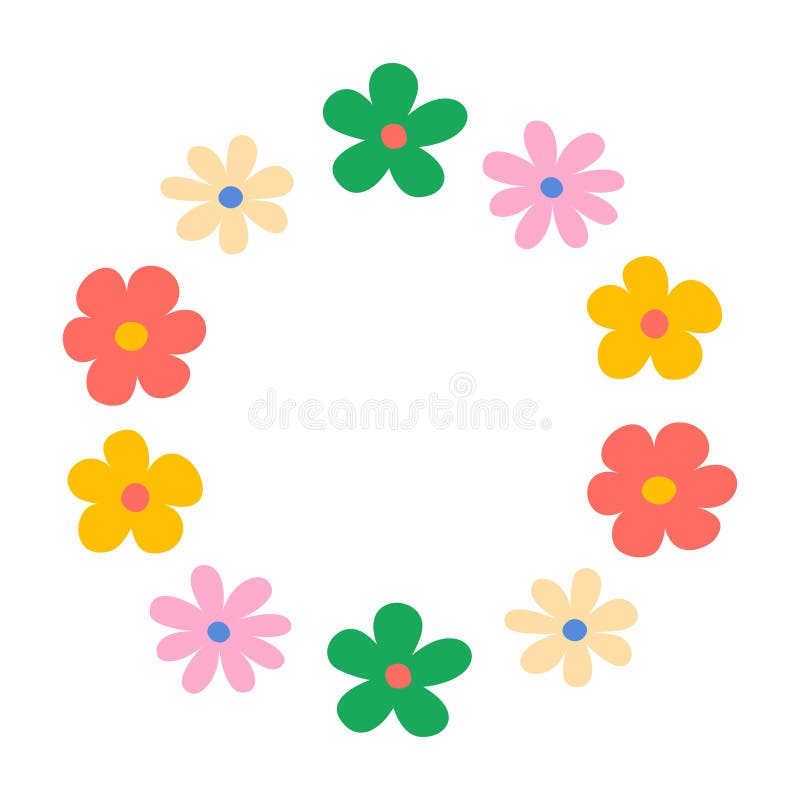 Round Frame of Spring Flowers. Hand Drawn Vector Illustration Stock ...
